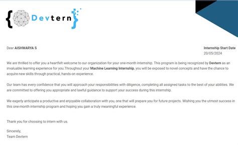 Internship Machinelearning Devtern Aishwarya S