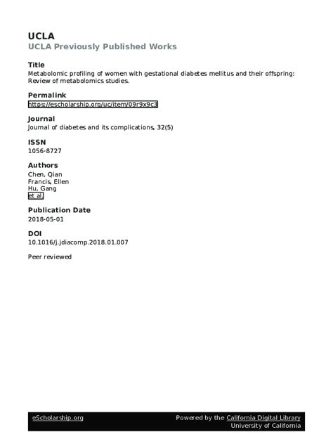 Pdf Metabolomic Profiling Of Women With Gestational Diabetes Mellitus