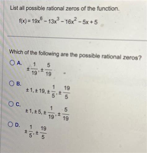 Solved List All Possible Rational Zeros Of The Function