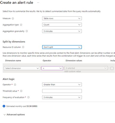 problem of setting up an alert on azure in the event of a freeze of a