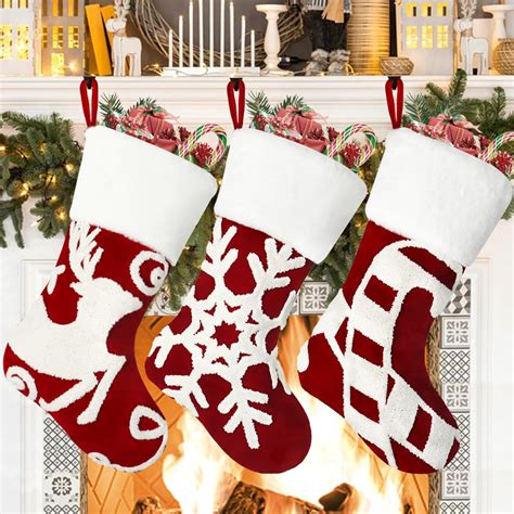 Fegwave Christmas Stockings Set Of 4 Pack Red And White