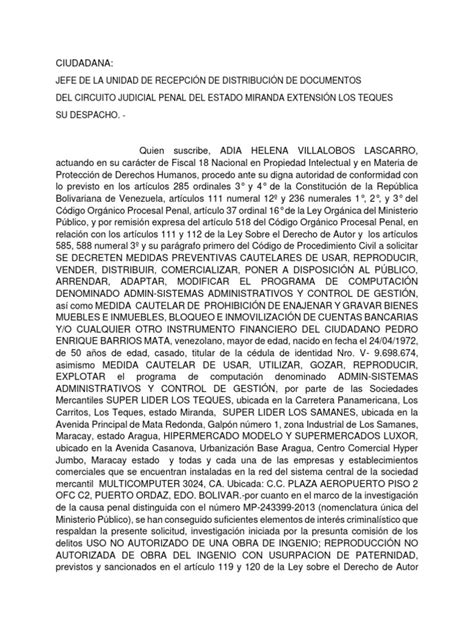 Solicitud De Medidas Cautelares Fiscalia 18° Pdf Mandato Derecho