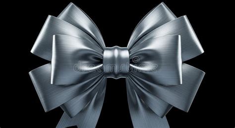 Metallic Silver Bow With Satin Finish On A Black Background Ribbon