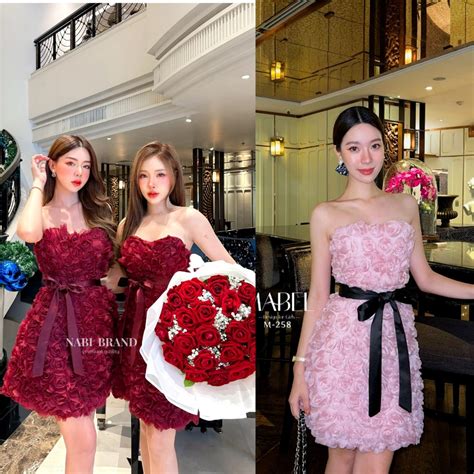 ️ Mabel And Nabi 3d Rose Strapless Mini Dress Satin Rope Tied At The Waist With Sponge Lining