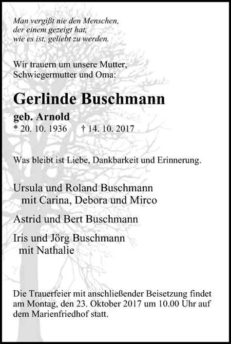 Traueranzeigen Von Gerlinde Buschmann Trauer In Nrwde