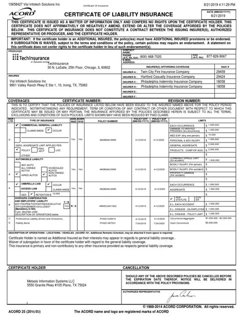 Certificate Of Insurance Pdf Liability Insurance Professional