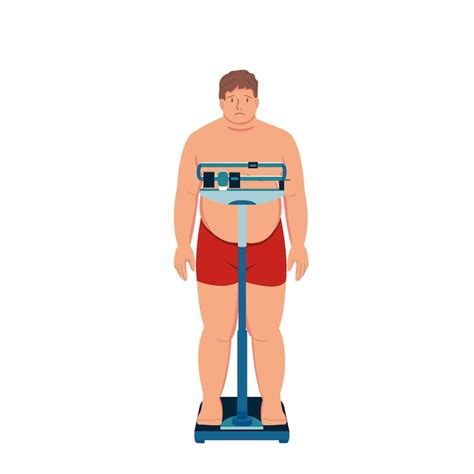 Premium Vector Fat Man Patient On The Scales Excess Weight Obesity