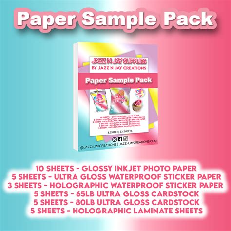 Jazz N Jay Supplies Paper Sample Pack Jazz N Jay Creations