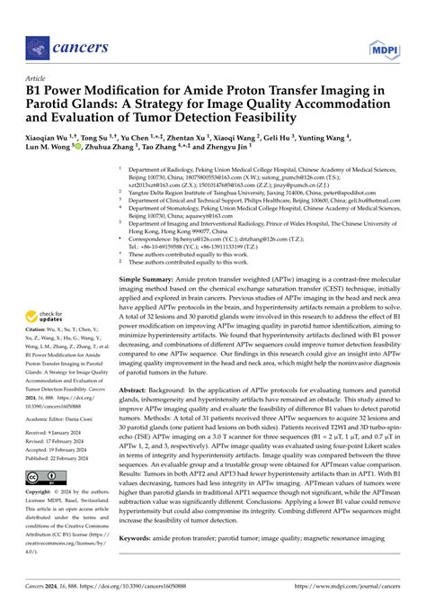 Pdf B1 Power Modification For Amide Proton Transfer Imaging In Parotid Glands A Strategy For