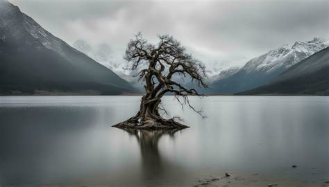 Ai Generated A Lone Tree Stands On A Small Island In A Lake 36749053
