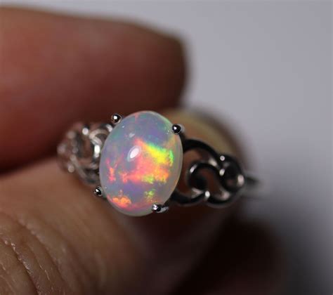 Ethiopian Fire Opal Ring Natural Opal Jewelry Genuine Opal