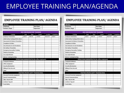 Employee Training Plan Template Training Tracker New Hire Schedule New Hire Onboarding Agenda Hr