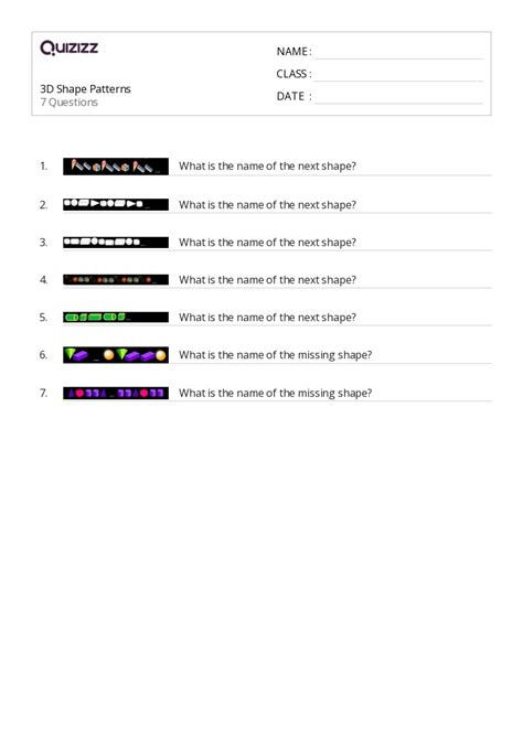 50 shape patterns worksheets for 1st class on quizizz free and printable