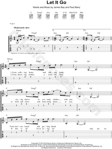 Let It Go By James Bay Easy Guitar Tab Guitar Instructor