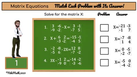 Matrix Equations Matching And Answering Questions Activity Teaching