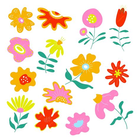 Premium Vector Colourful Hand Drawn Abstract Flowers Set Vector