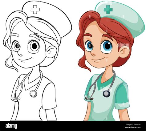 Colorful And Outlined Nurse Character Drawings Stock Vector Image And Art