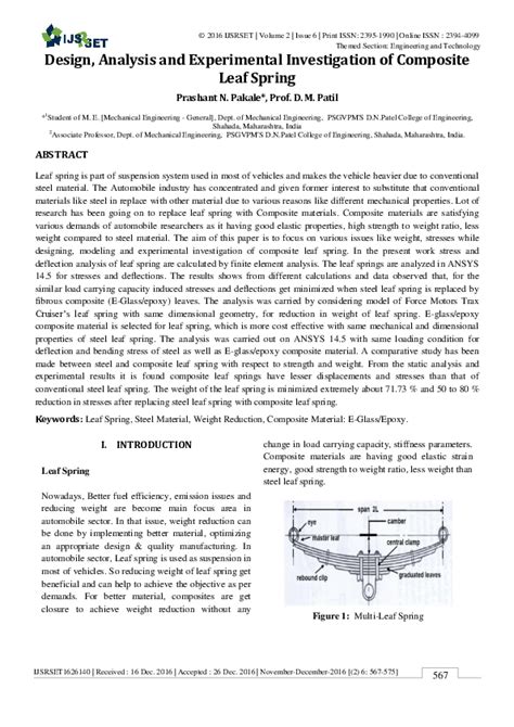 Pdf Design Analysis And Experimental Investigation Of Composite Leaf Spring