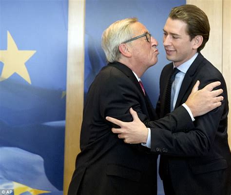 Juncker Shares An Awkward Kiss With Sebastian Kurz Daily Mail Online