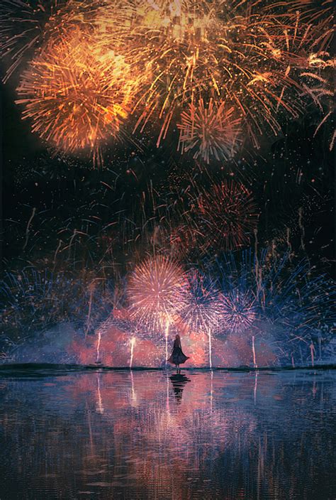 独看烟花绽放，独守烟花渐凉恰克飞鸟one插画师作品涂鸦王国图片插画集图片素材 花瓣网