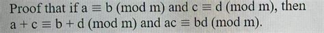 Solved Proof That If A B Mod M And C D Mod M Then