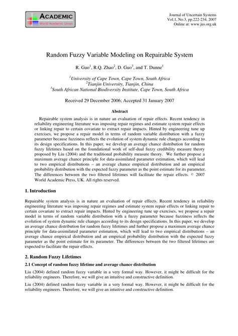 Pdf Random Fuzzy Variable Modeling On Repairable System