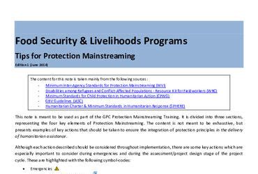 Gpc Protection Mainstreaming Checklist Food Security Global