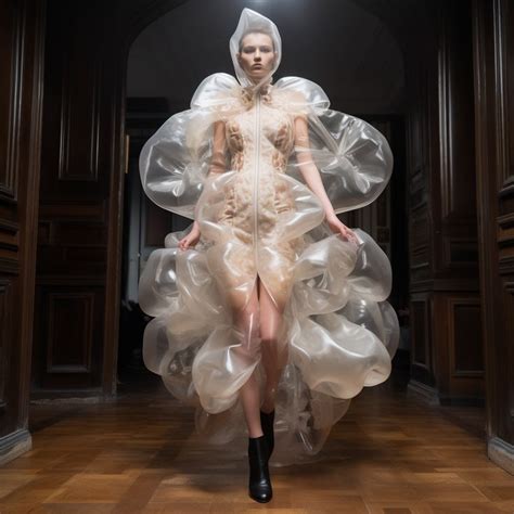 A Woman In A Dress Made Of Plastic