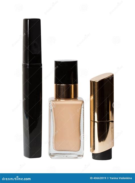 Mascara Foundation Lipstick Set Stock Image Image Of Golden