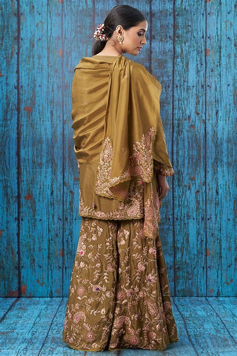 Olive Green Embroidered Sharara Set Design By Niti Bothra At Pernias Pop Up Shop 2026