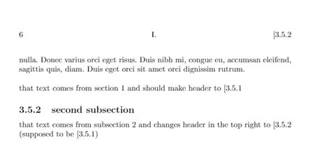 fancyhdr section number of first word on the page in header tex