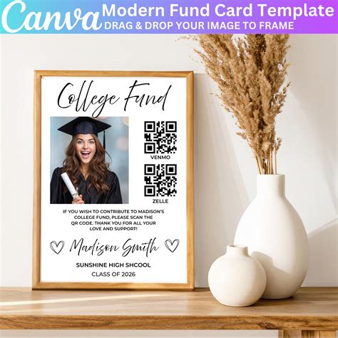 Editable College Fund Card Canva Template Graduation Qr Code Insert