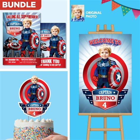 Captain America Themed Birthday Party Bundle Cake Topper Welcome