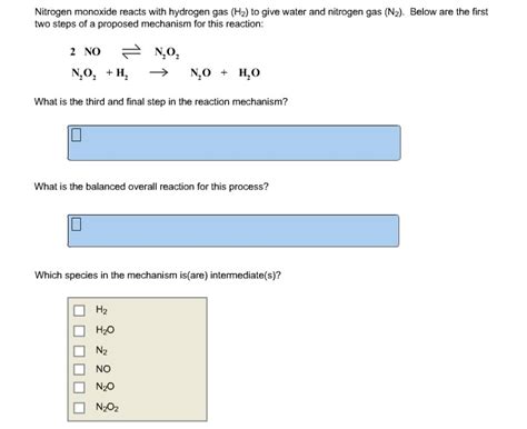Solved Nitrogen Monoxide Reacts With Hydrogen Gas H2 To