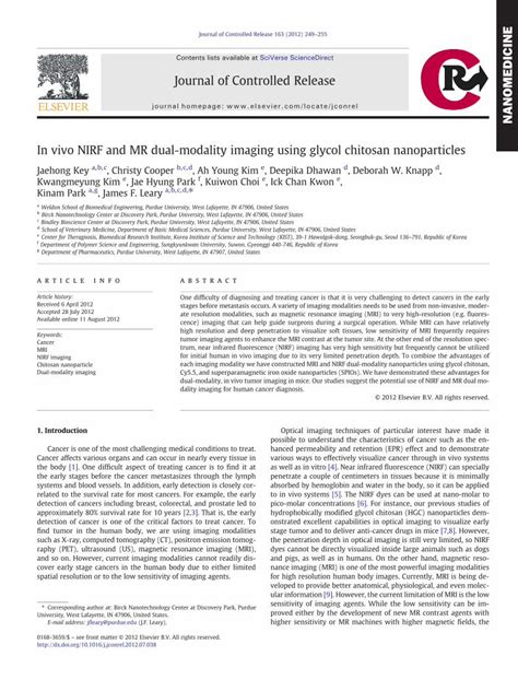 Pdf In Vivo Nirf And Mr Dual Modality Imaging Using Glycol Chitosan