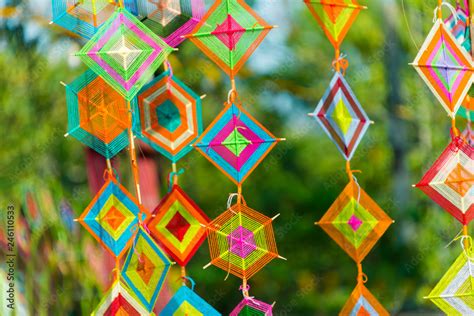 Spider Web Flag Of The Colorful Of Local Thai Traditional Merit Old Style For Protect Is