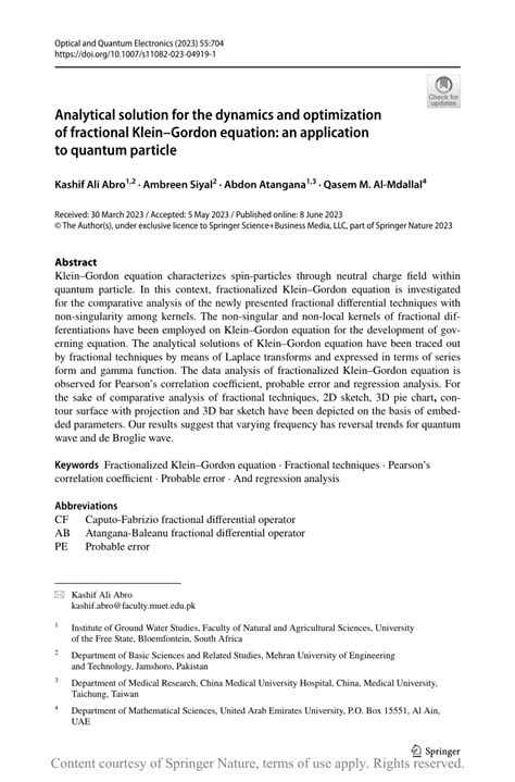 Analytical Solution For The Dynamics And Optimization Of Fractional KleinGordon Equation An