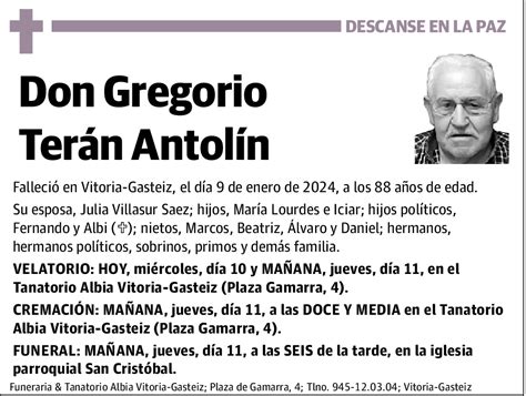 Gregorio Terán Antolín Esquela El Correo