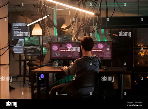 Professional Spy Breaking Into Computer System And Hacking Bank Account Using Virus To Access