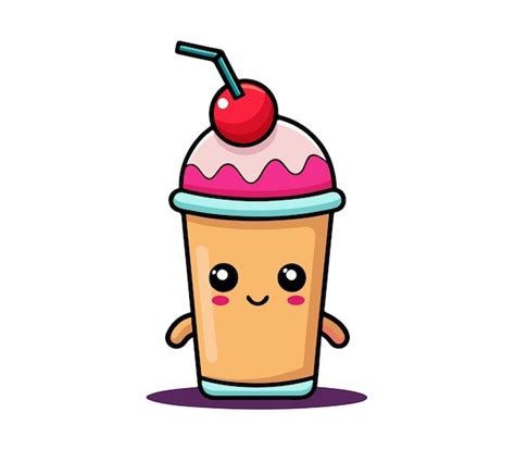 Cute Milkshake With Cherry Cartoon Premium Ai Generated Vector