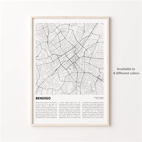 Bendigo Map Print Bendigo Travel Map Bendigo Wall Decor Art Bendigo Victoria Housewarming