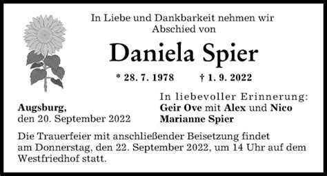 Traueranzeigen Von Daniela Spier Augsburger Allgemeine Zeitung