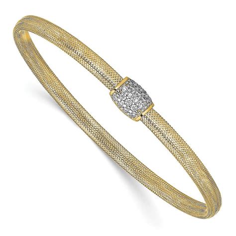 14k Gold Cz Cubic Zirconia Simulated Diamond Polished Stretch Cuff