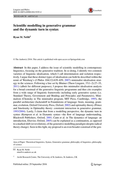 pdf scientific modelling in generative grammar and the dynamic turn