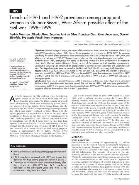 Pdf Trends Of Hiv 1 And Hiv 2 Prevalence Among Pregnant Women In