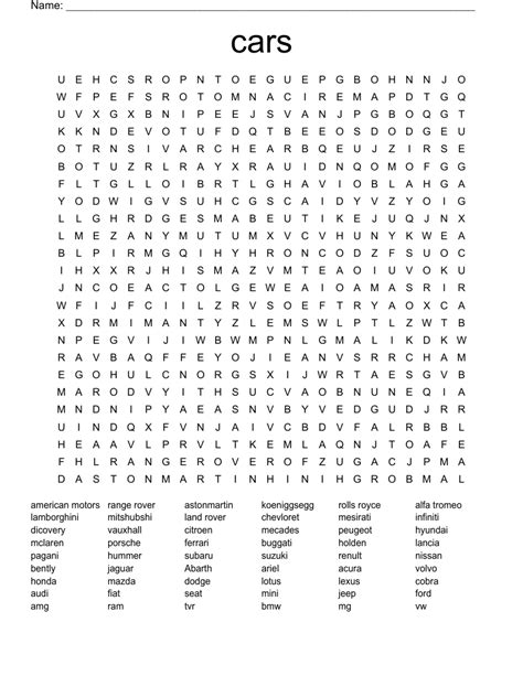 Car Brands Word Search Wordmint