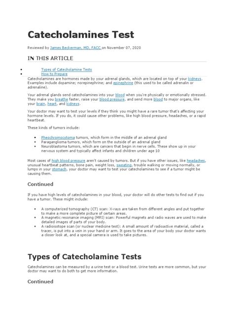 Catecholamines Test Types Of Catecholamine Tests Pdf Adrenal Gland Endocrine System