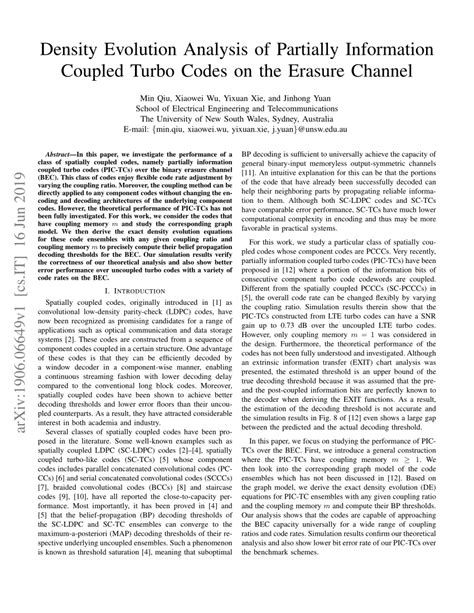 Pdf Density Evolution Analysis Of Partially Information Coupled Turbo