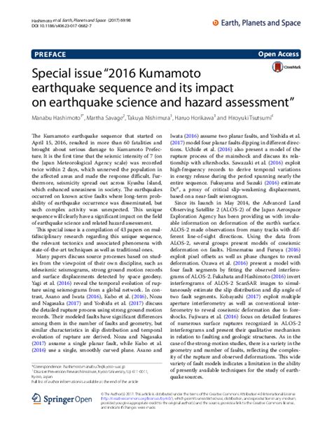 Pdf Special Issue 2016 Kumamoto Earthquake Sequence And Its Impact