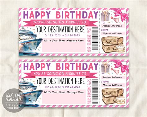 Cruise Boarding Pass Ticket Editable Template Birthday Surprise Cruis